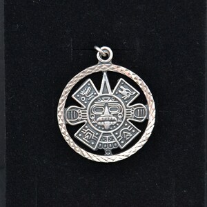 950 Silver Aztec God Pendant, Mayan Calendar, Sterling Silver Aztec ...