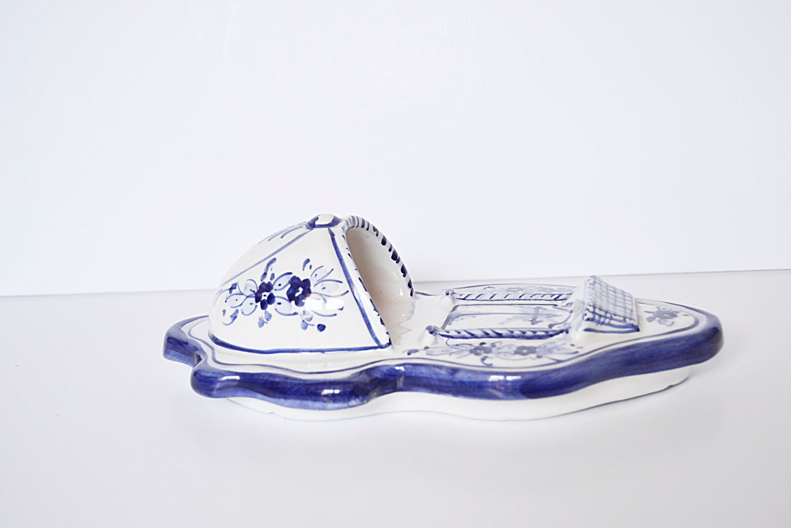 Vintage White and Blue Porcelain Holy Water Fountain, Ceramic Holy ...