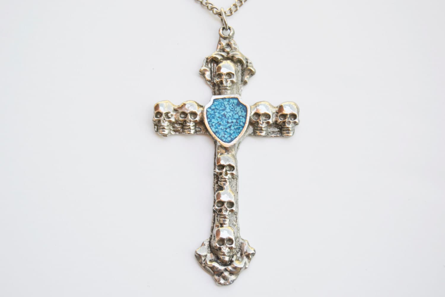 Vintage silver cross with 8 skulls | Etsy