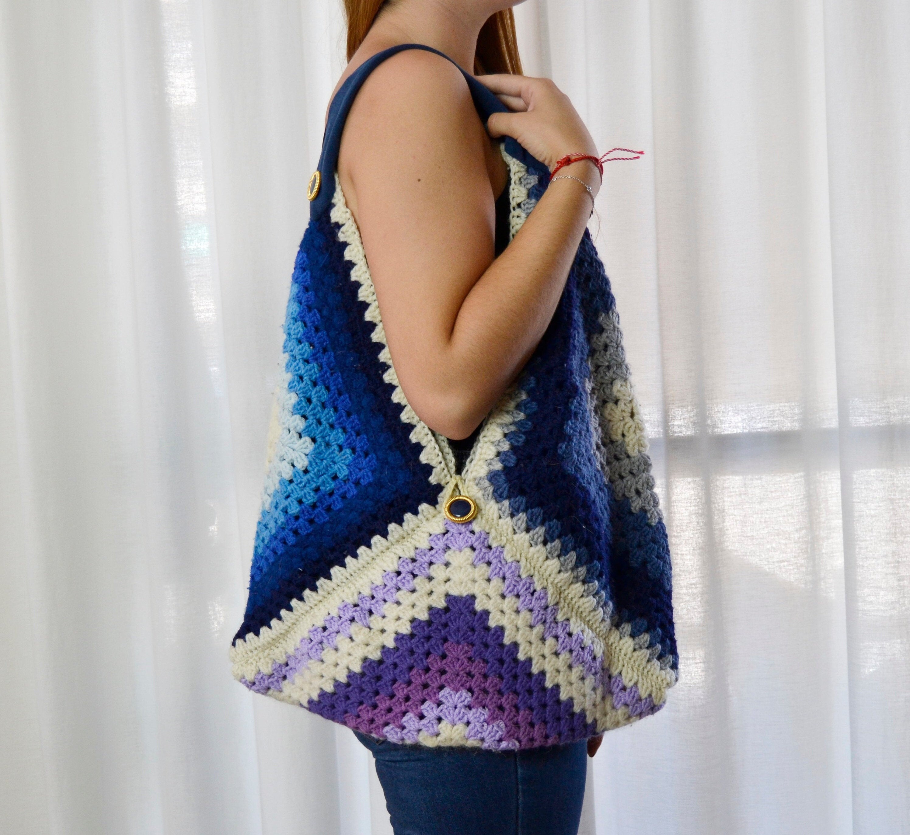 Wool bag purple bag vintage bag Crochet Bag Granny Square | Etsy