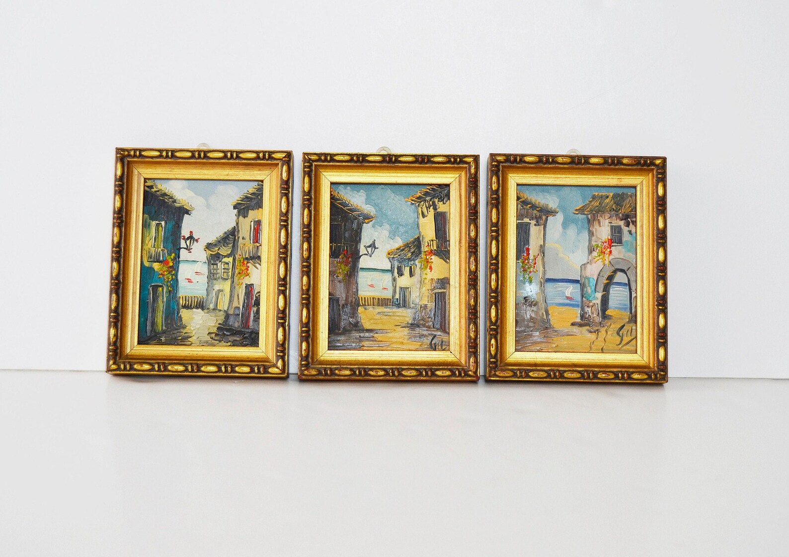 Three Hand-painted Paintings Three Wooden Frames Vintage - Etsy