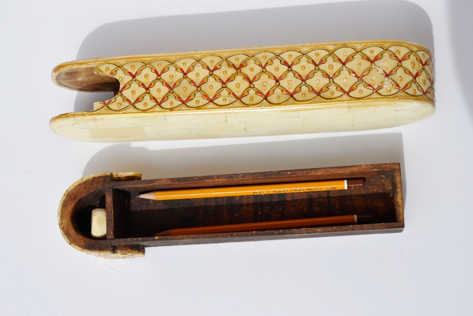 Old Craft Pencil Box Made of Wood and Bone Hand Drawn - Etsy