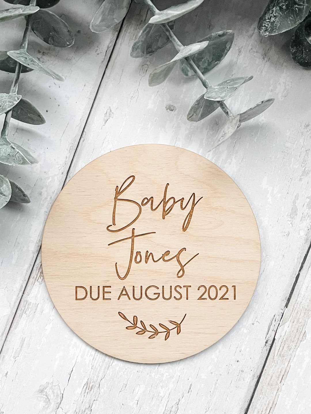 Baby Due (month) Wooden Disc | Wooden Baby Announcement | Baby Arrival ...