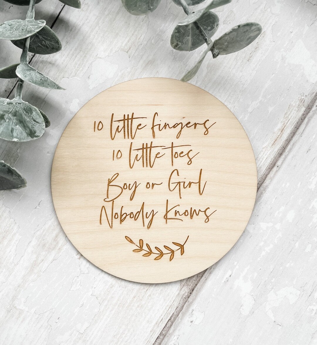 Laser Engraved Wooden Baby Reveal Disc: Pregnancy Announcement Prop ...