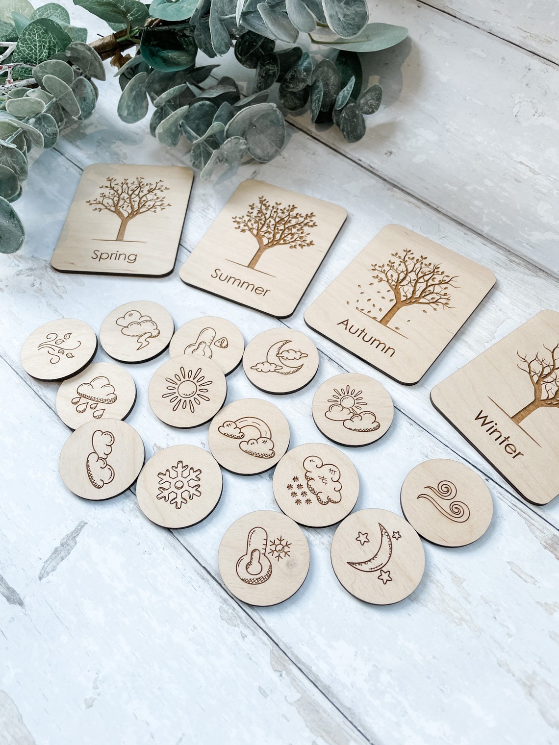 Seasons Flashcards & Weather Tokens Wooden Cards - Etsy