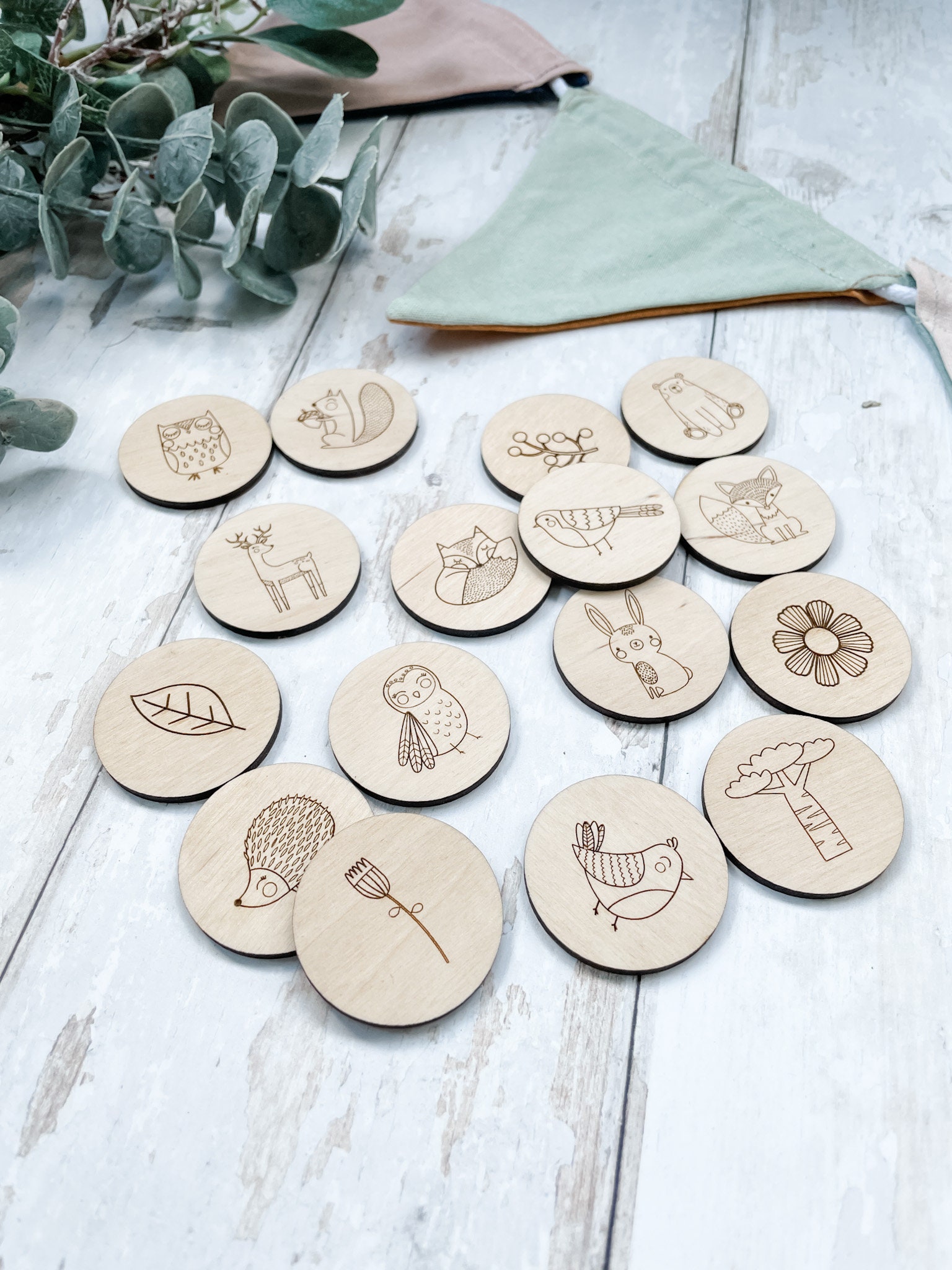 Woodland Story Tokens Wooden Coins Montessori Play | Etsy
