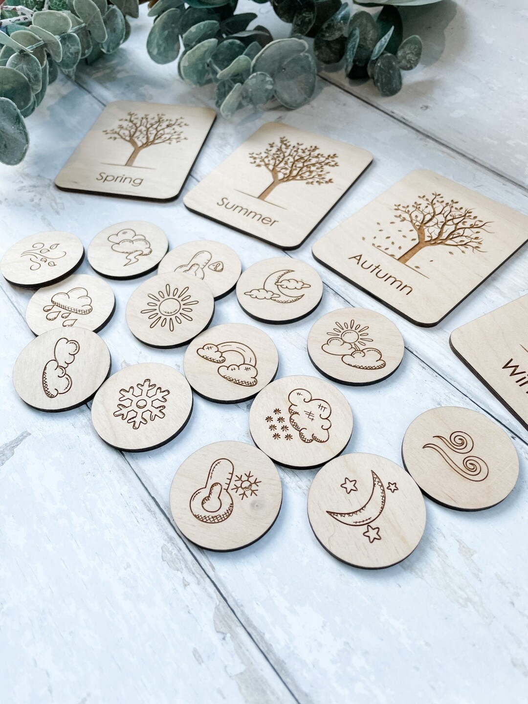Seasons Flashcards & Weather Tokens Wooden Cards - Etsy