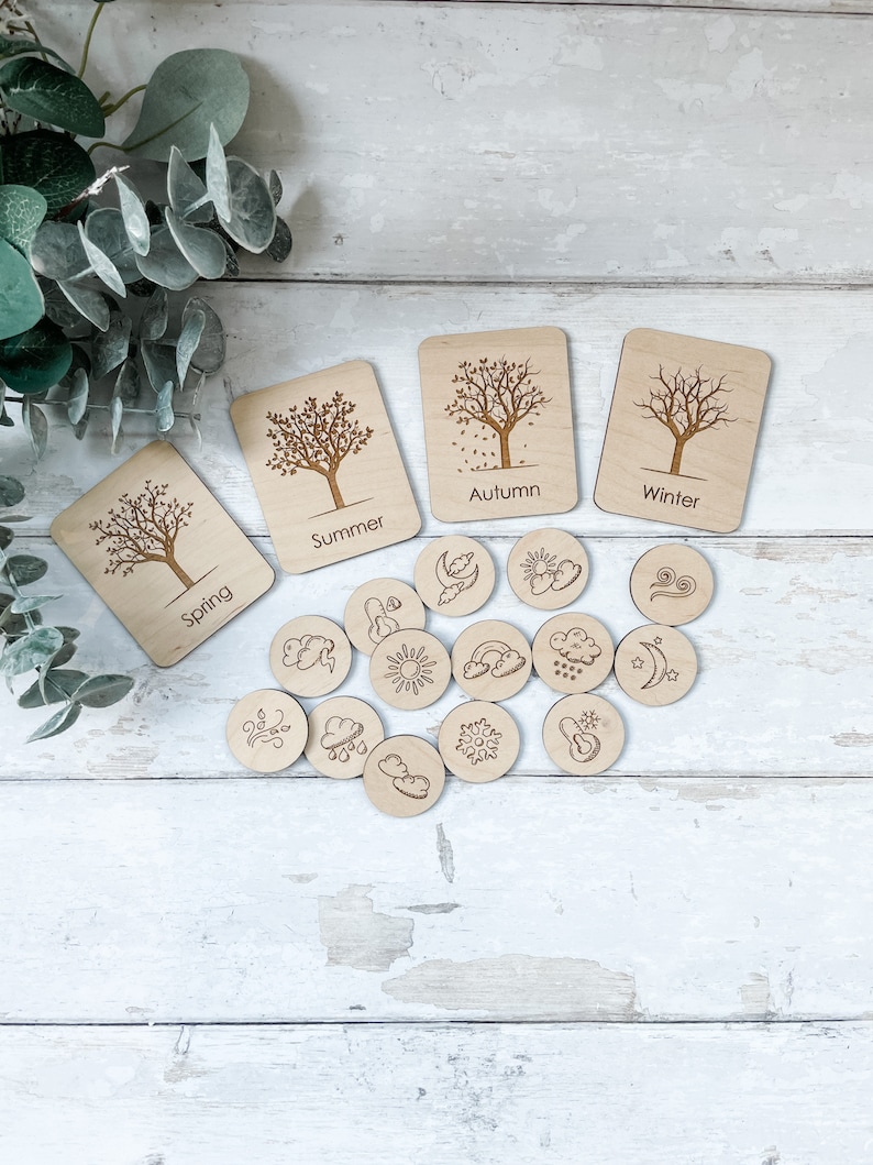 Seasons Flashcards & Weather Tokens Wooden Cards - Etsy