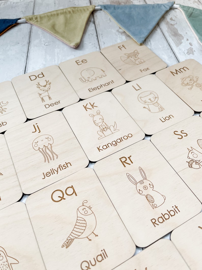 Alphabet Flashcards Wooden Cards Pre-school Learning | Etsy