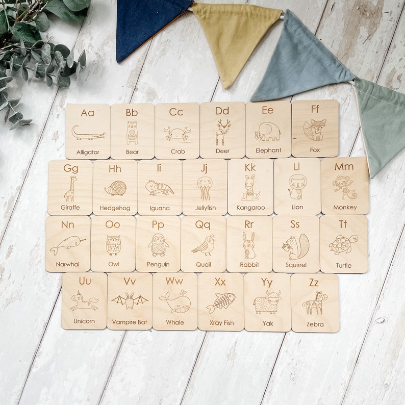Alphabet Flashcards Wooden Cards Pre-school Learning | Etsy
