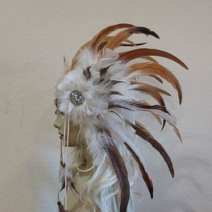 Cream Brown Ginger Tan Feather Headdress With Silver Medallions - Etsy
