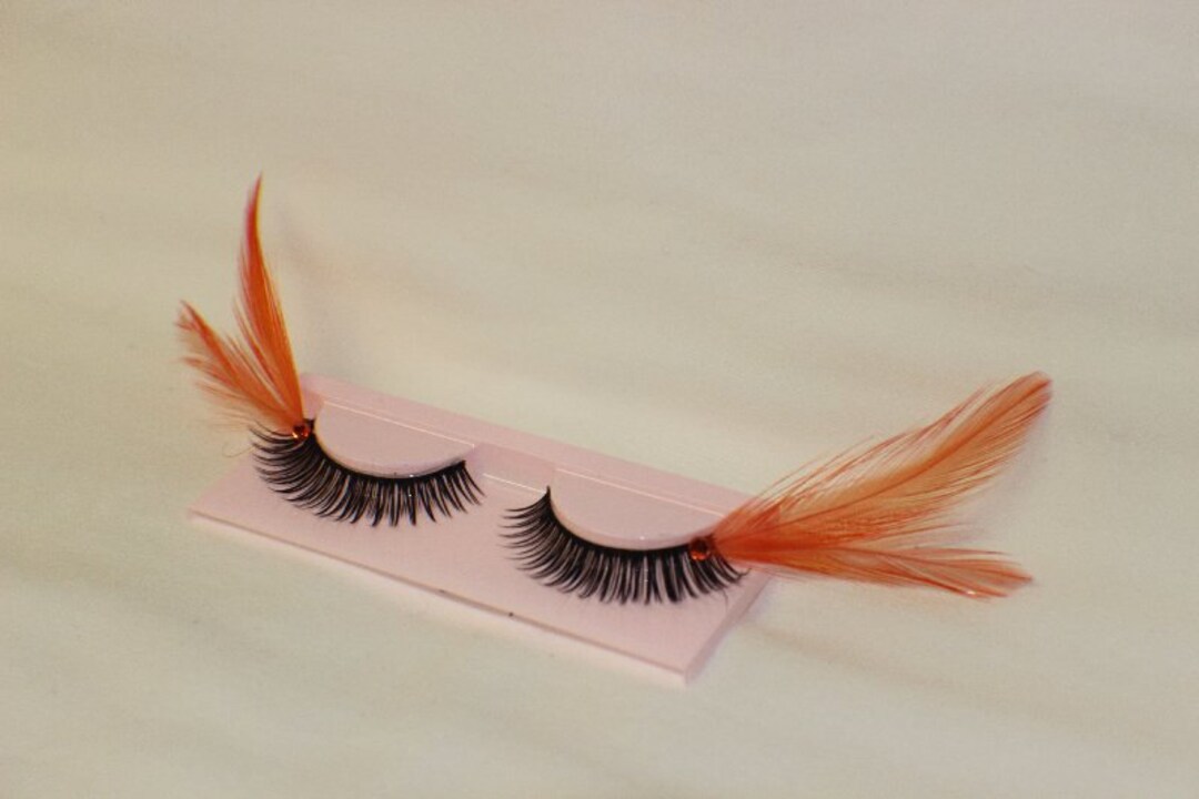Orange and Black Feather Lashes With Orange Jewels - Etsy