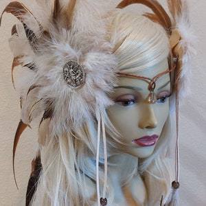 Cream Brown Ginger Tan Feather Headdress With Silver Medallions - Etsy