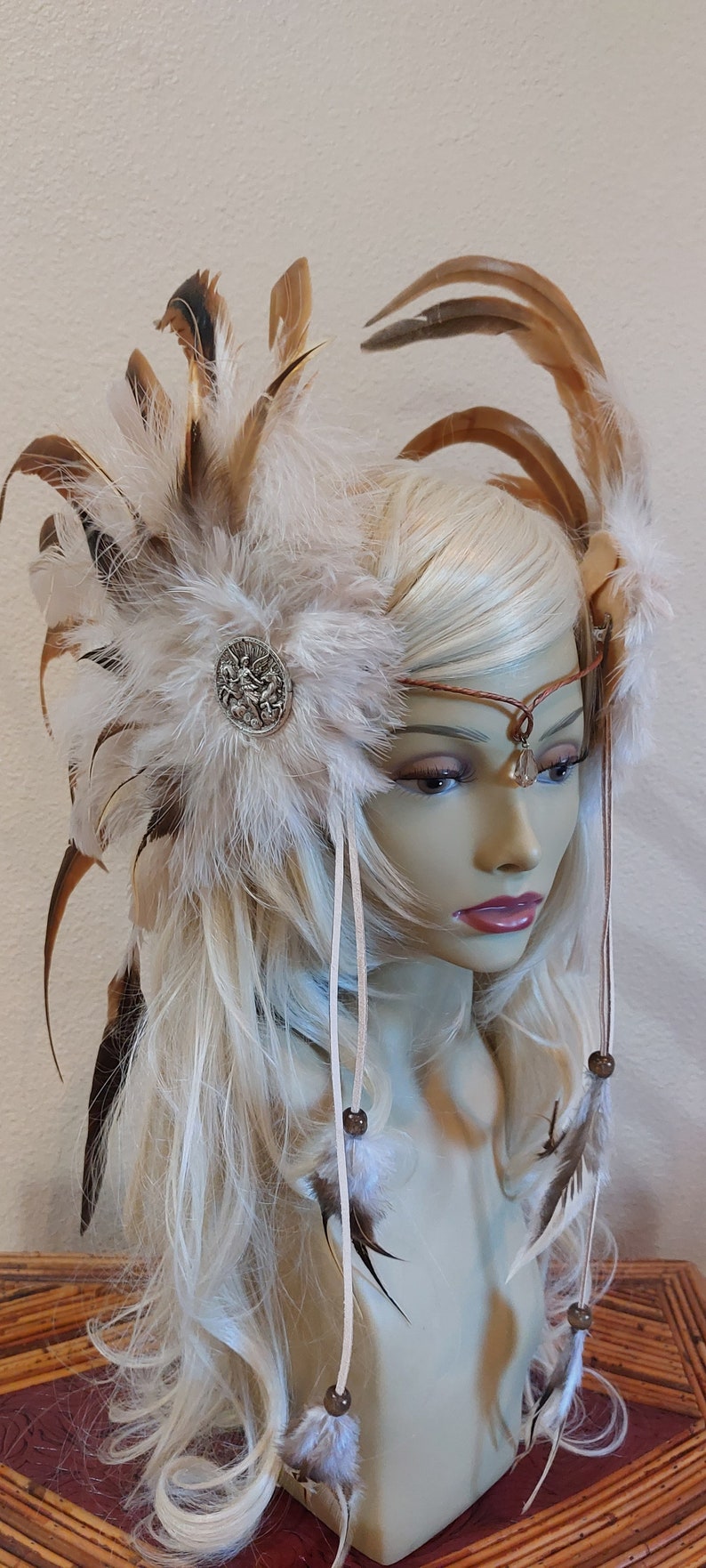 Cream Brown Ginger Tan Feather Headdress With Silver - Etsy