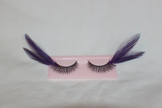 Purple and black feather lashes with purple jewels | Etsy