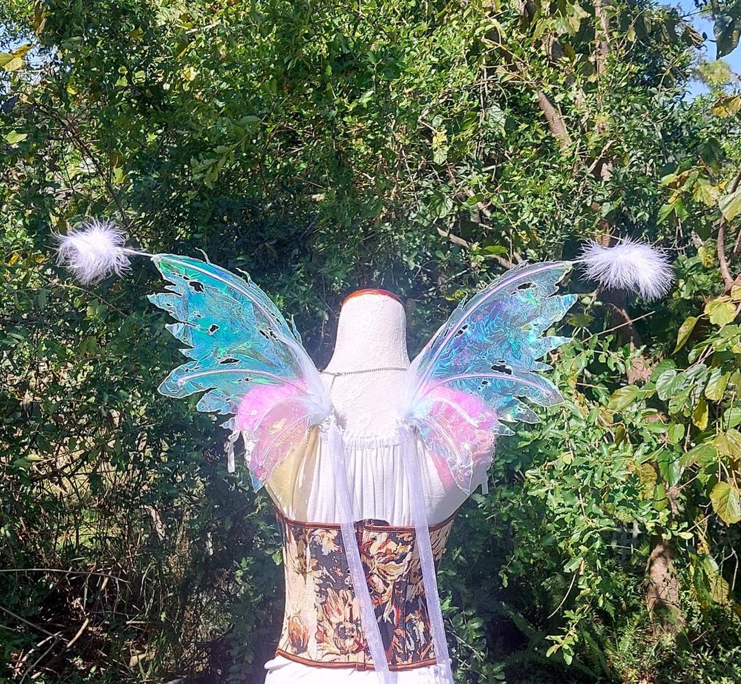 White Iridescent Tattered Fairy Wings With Glitter Sparkling Jewels and ...