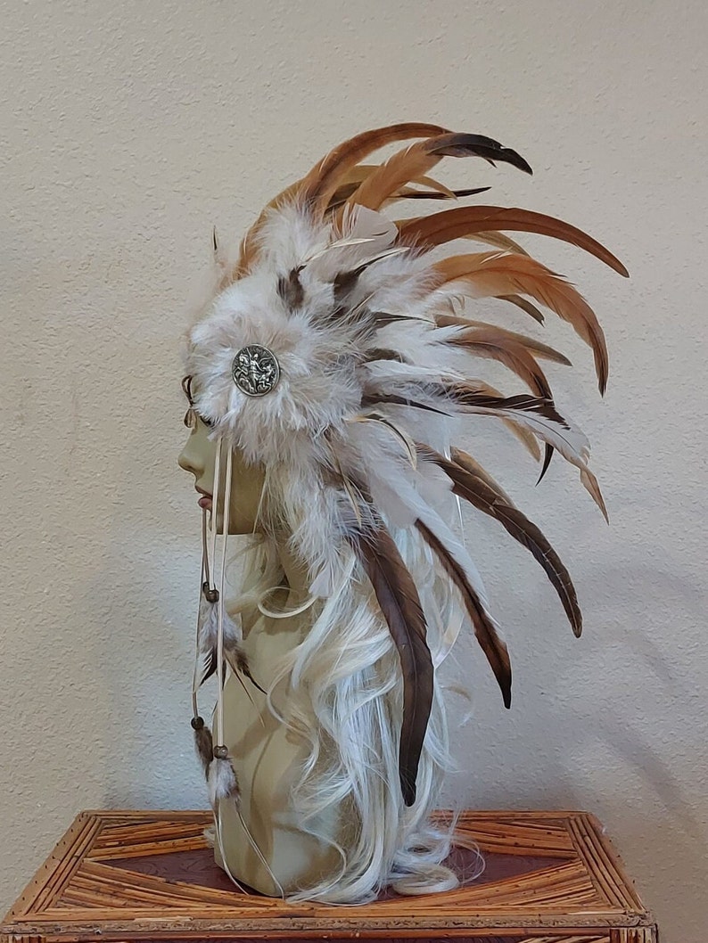 Cream Brown Ginger Tan Feather Headdress With Silver - Etsy