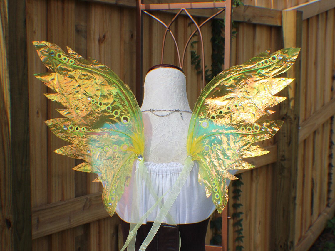 Small Medium Yellow Iridescent Fairy Inspired Wings With Yellow Glitter ...