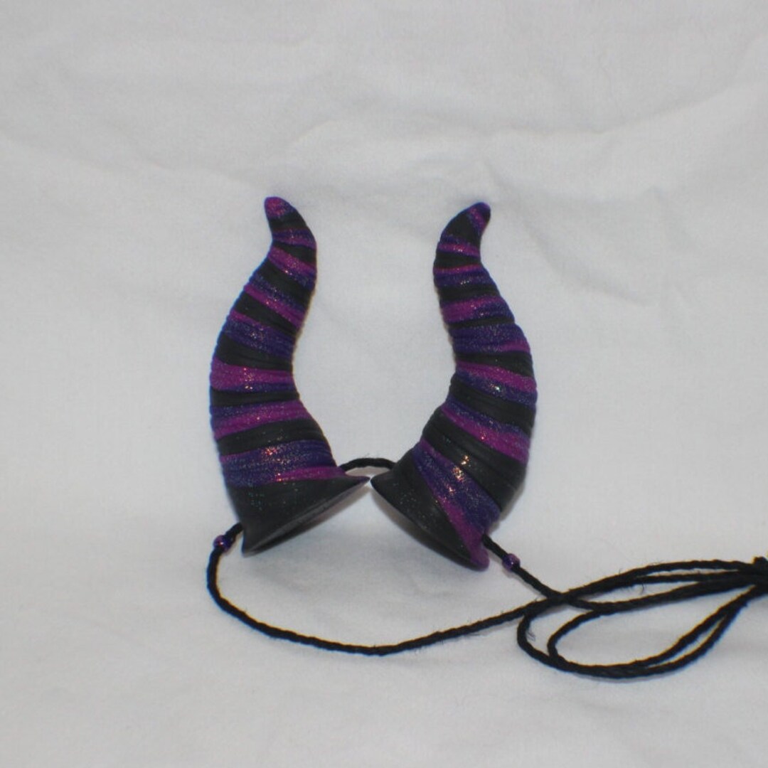 Small Black and Purple Twisted Horns - Etsy