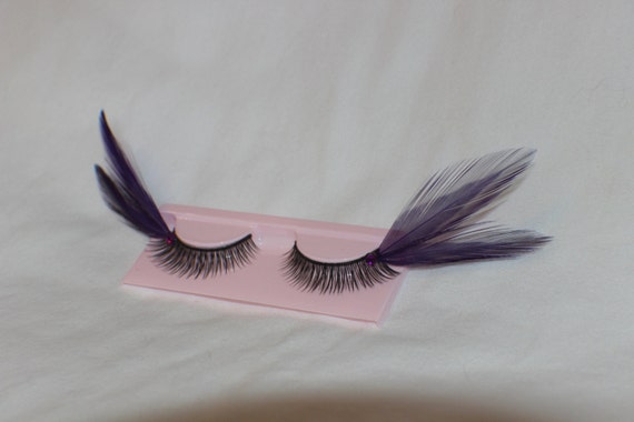 Purple and black feather lashes with purple jewels | Etsy