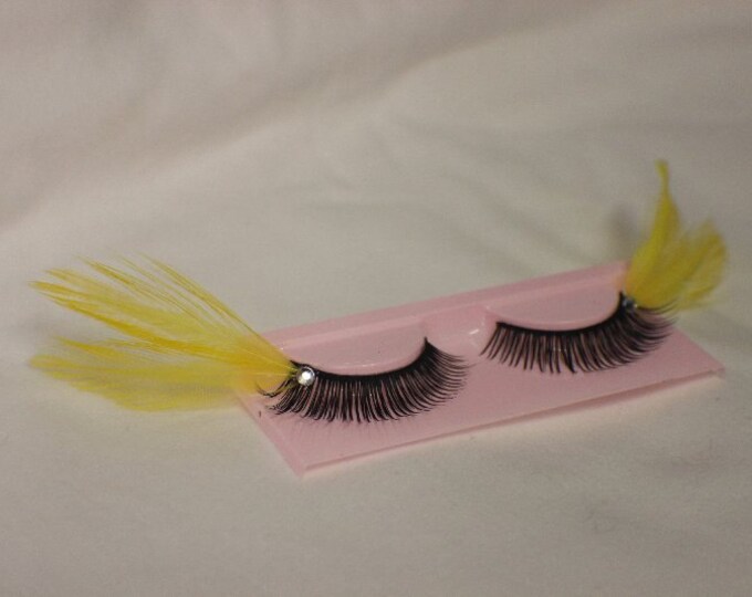 Yellow and Black Feather Lashes With Clear Jewels - Etsy