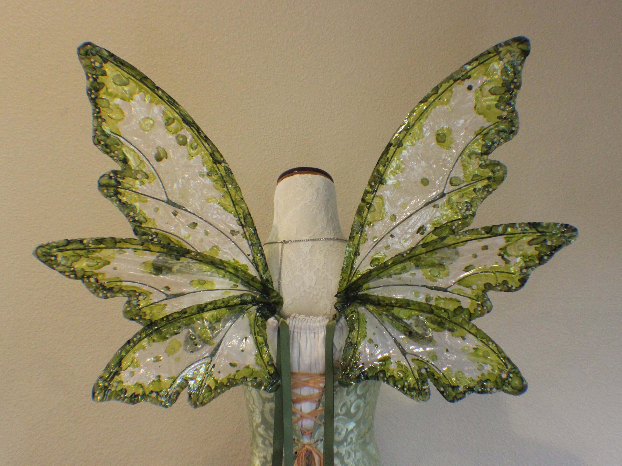Custom Large Mossy Green and clear 6 Wing Fairy Woodland Wings | Etsy