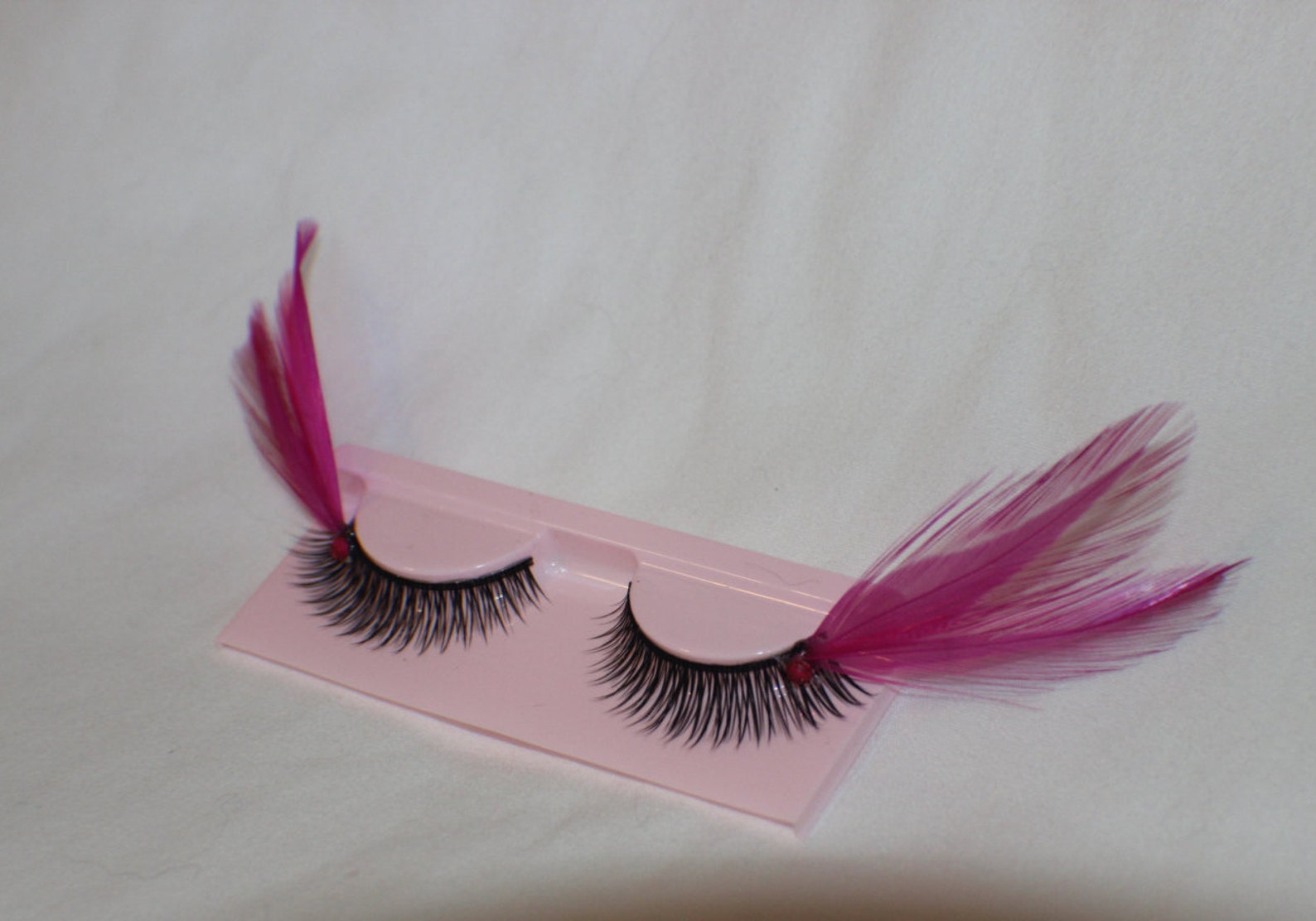 Hot Pink and Black Feather Lashes With Pink Jewels - Etsy