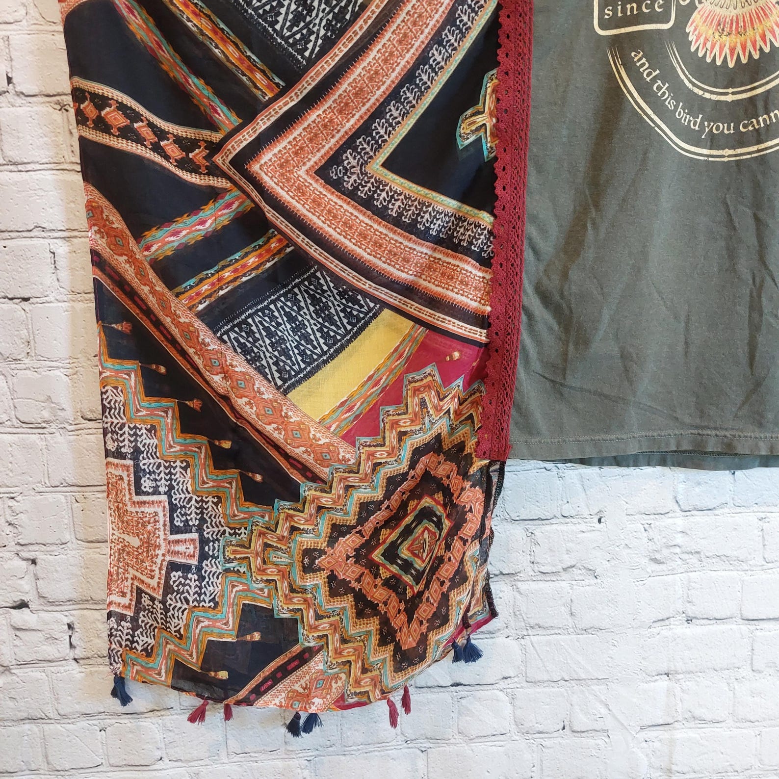 Upcycled Kantha Rock T Shirt Poncho Top Gray Black Red Burgundy Yellow ...