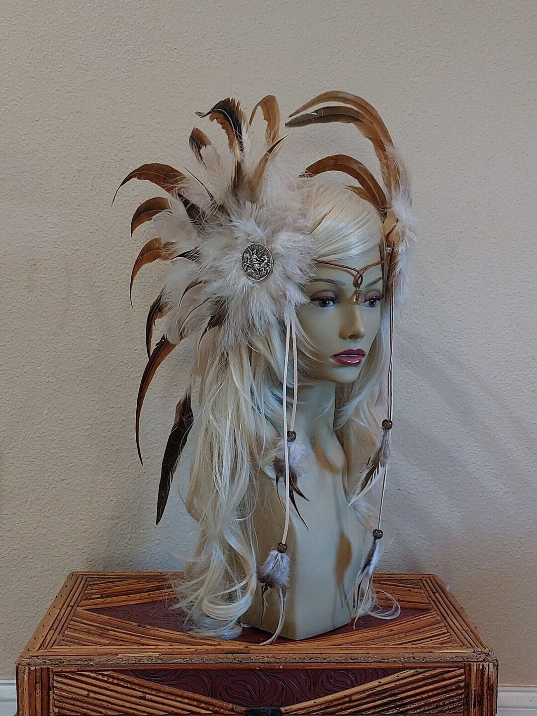 Cream Brown Ginger Tan Feather Headdress With Silver - Etsy