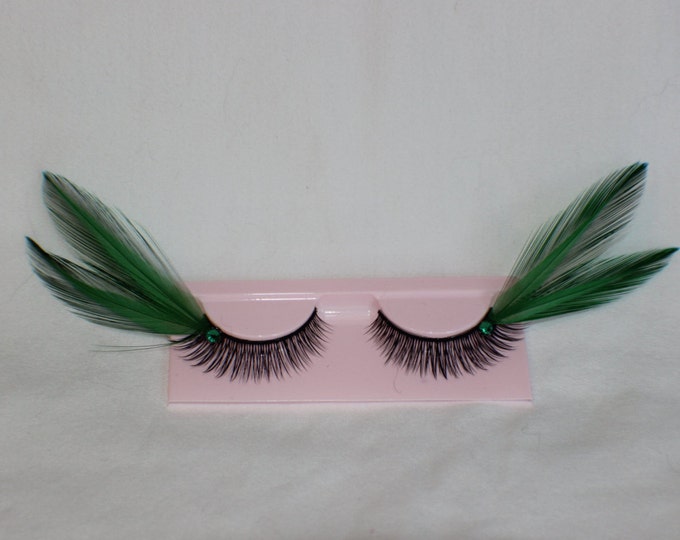 Green and Black Feather Lashes With Green Jewels - Etsy