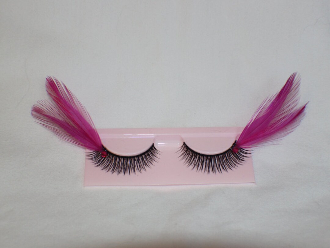 Hot Pink and Black Feather Lashes With Pink Jewels - Etsy