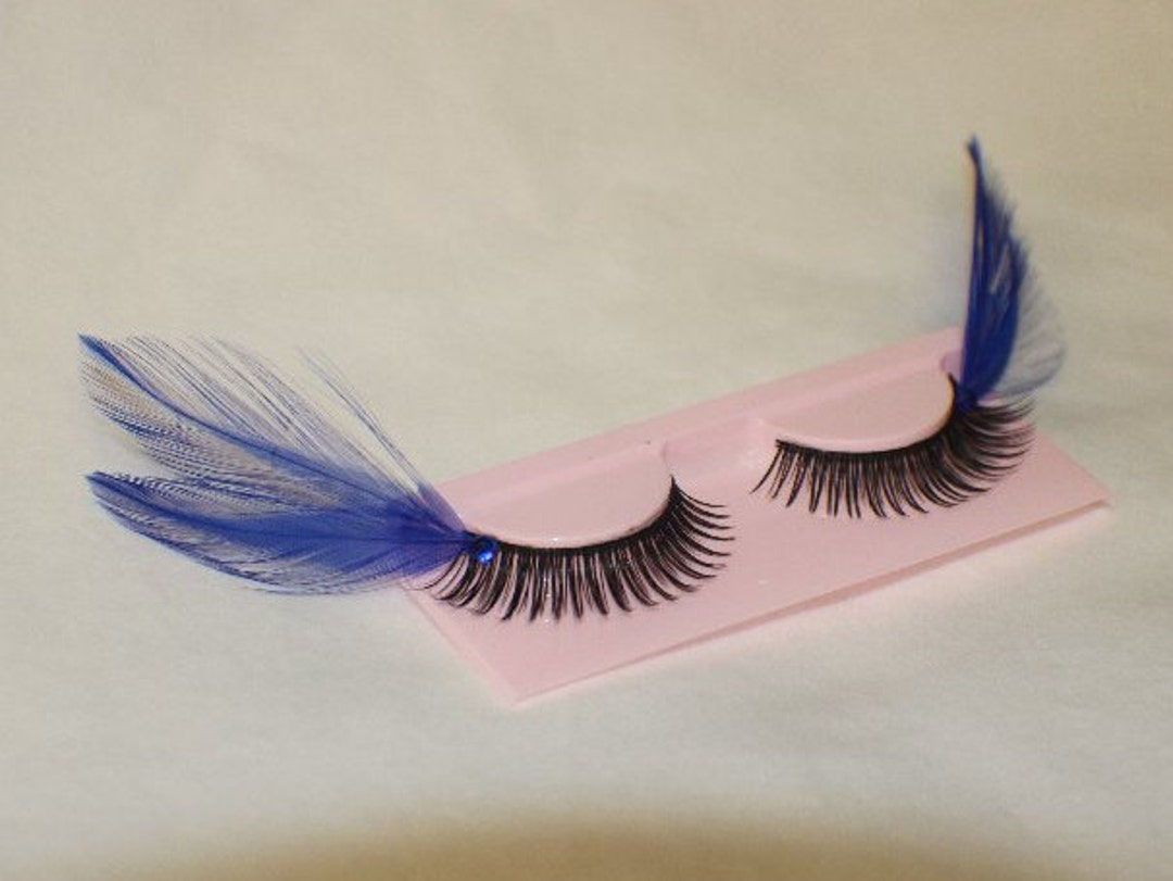 Blue and Black Feather Lashes With Blue Jewels - Etsy