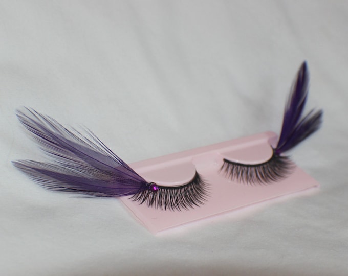 Purple and Black Feather Lashes With Purple Jewels - Etsy