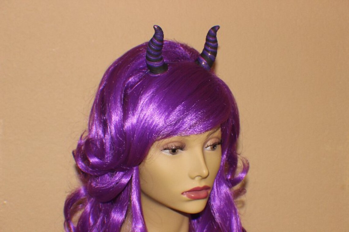 Small Black and Purple Twisted Horns - Etsy