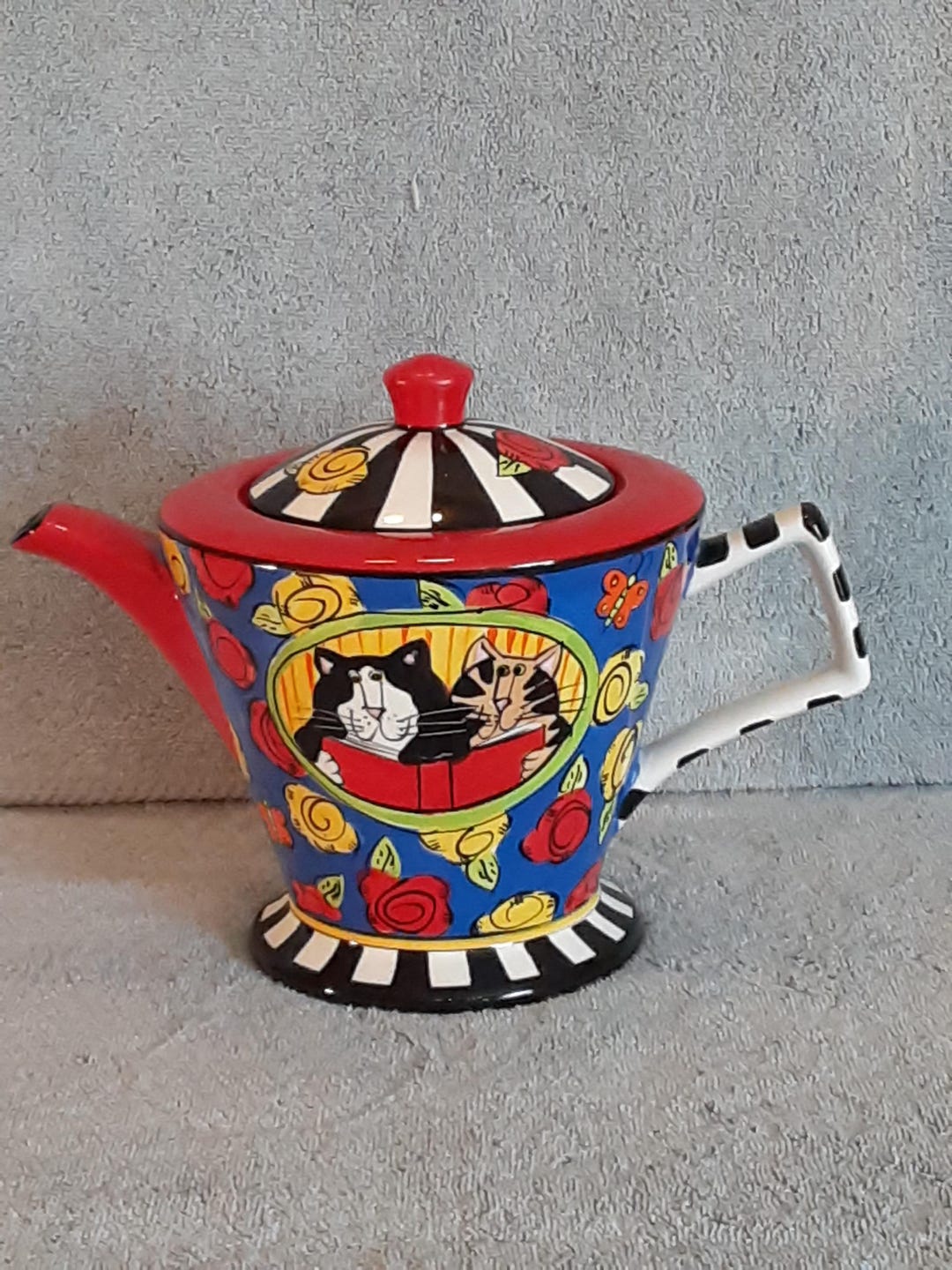 Teapot - Cat Themed Teapot - Cat and Floral Teapot - Catzilla Teapot ...