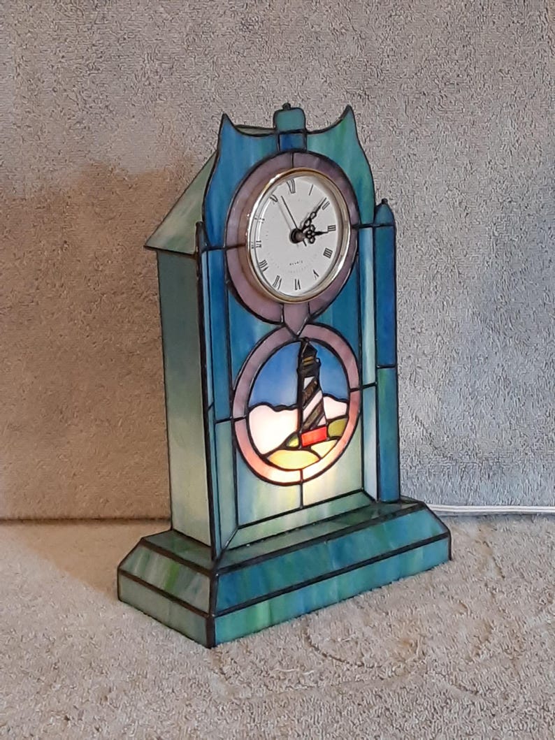 Stained Glass Clock - Lighthouse Theme - Mantel Clock - Etsy