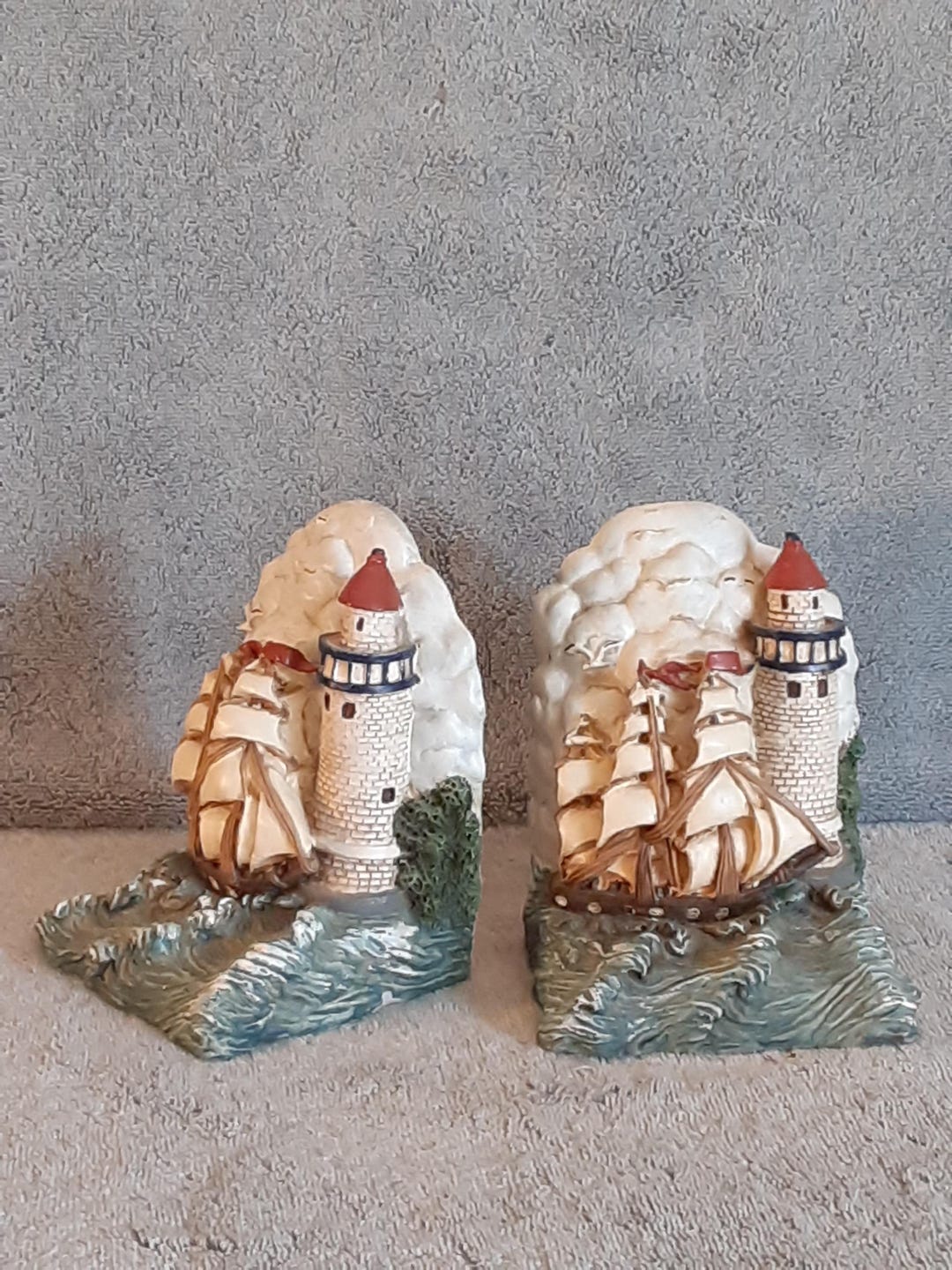 Bookends Lighthouse and Sailboat Bookends Nautical Theme Boat Theme ...