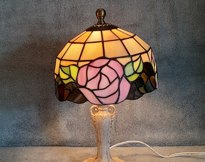 Stained Glass Lamp - Floral Motif - Accent Lamp - Cabbage Rose Lamp - Etsy