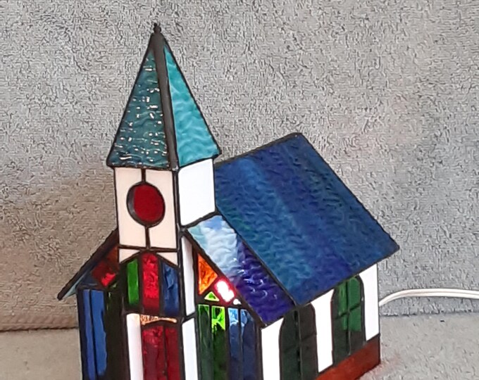 Stained Glass Nightlight - Country Church - Accent Lamp - Religious ...