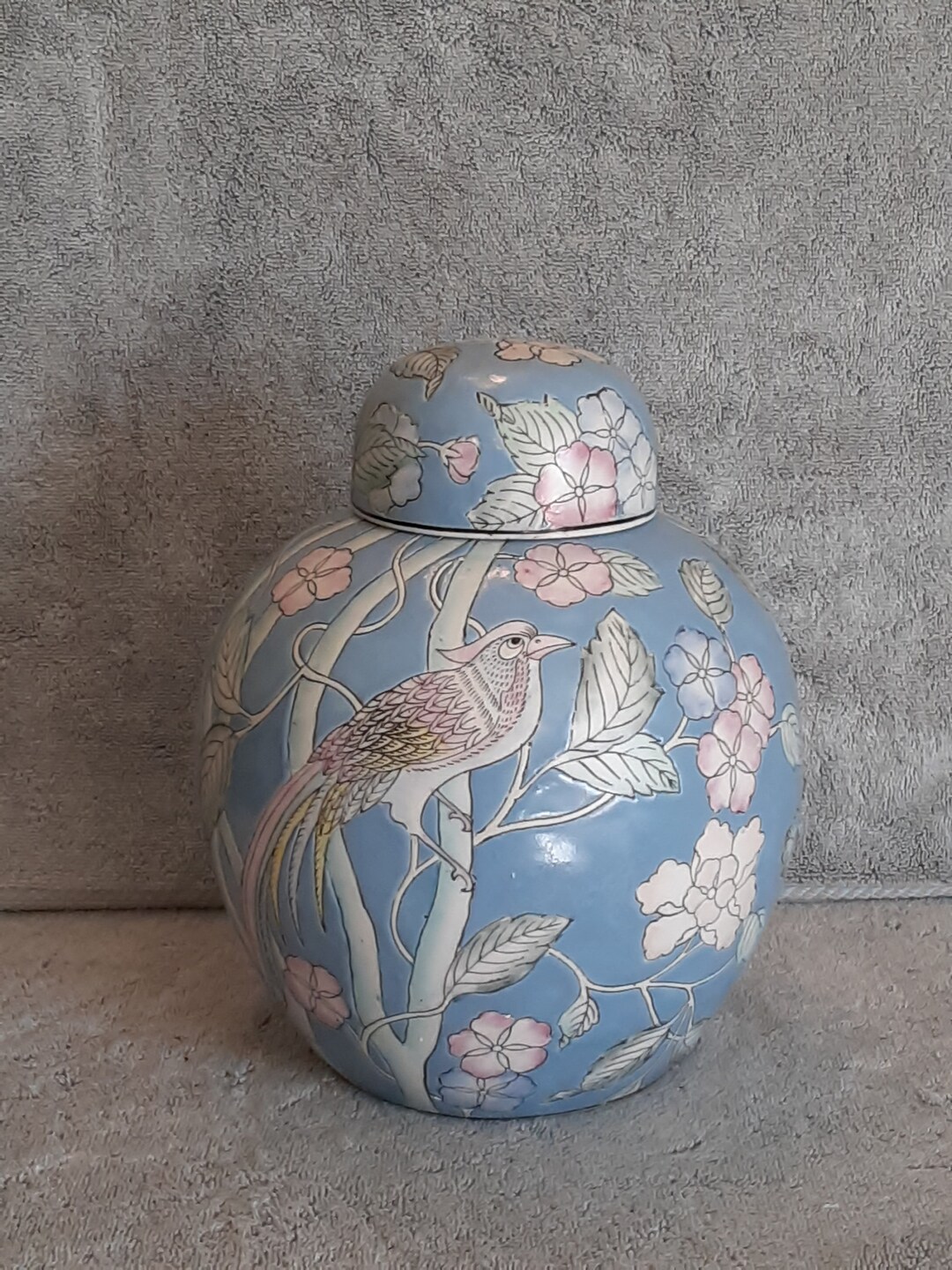 Asian Ginger Jar / Urn - Asian Storage Jar - Floral and Bird Theme Jar ...