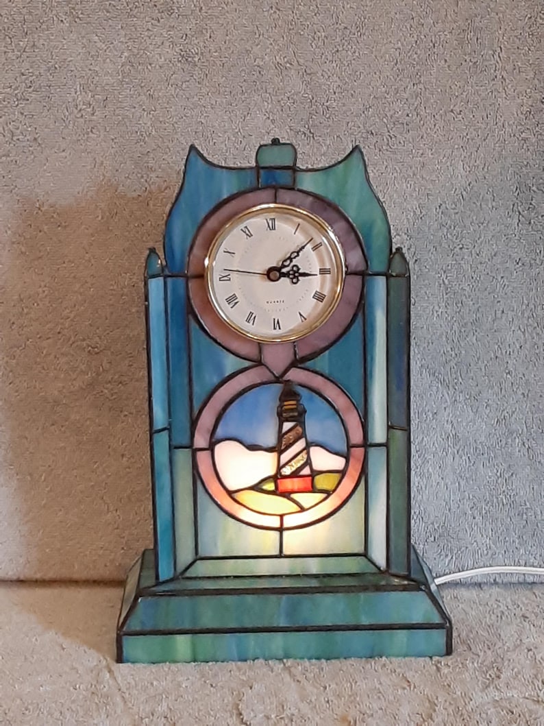 Stained Glass Clock - Lighthouse Theme - Mantel Clock - Etsy