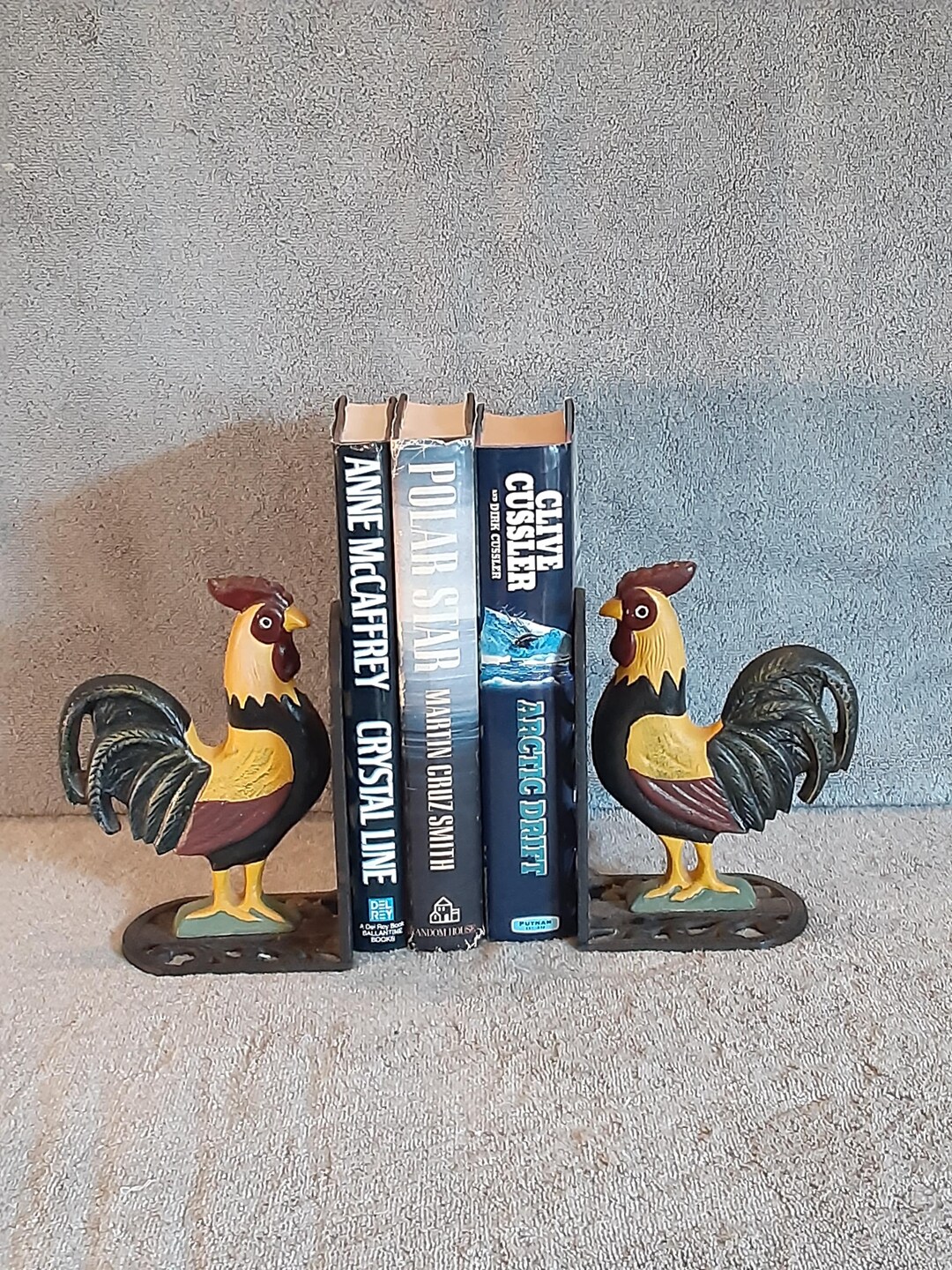 Bookends - Rooster Themed Bookends - Nature Themed Bookends - Cast Iron ...