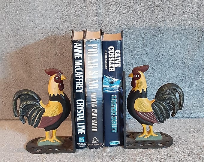 Bookends - Rooster Themed Bookends - Nature Themed Bookends - Cast Iron ...