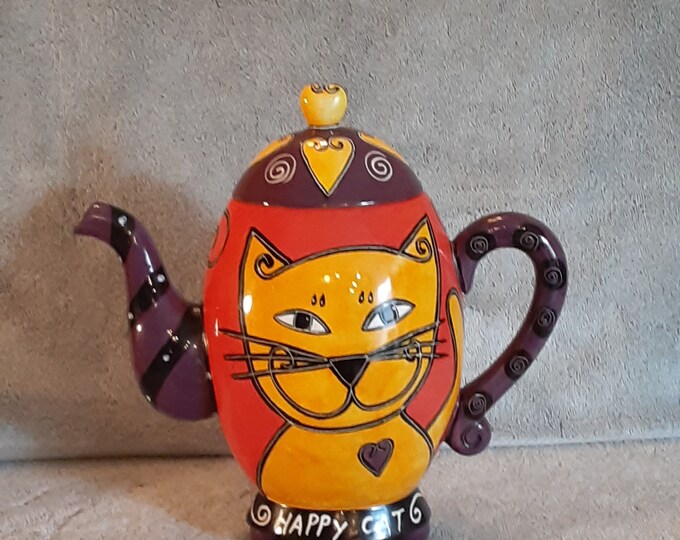 Teapot - Cat Themed Teapot - Happy Cat Teapot - Designed by Outi - Hand ...