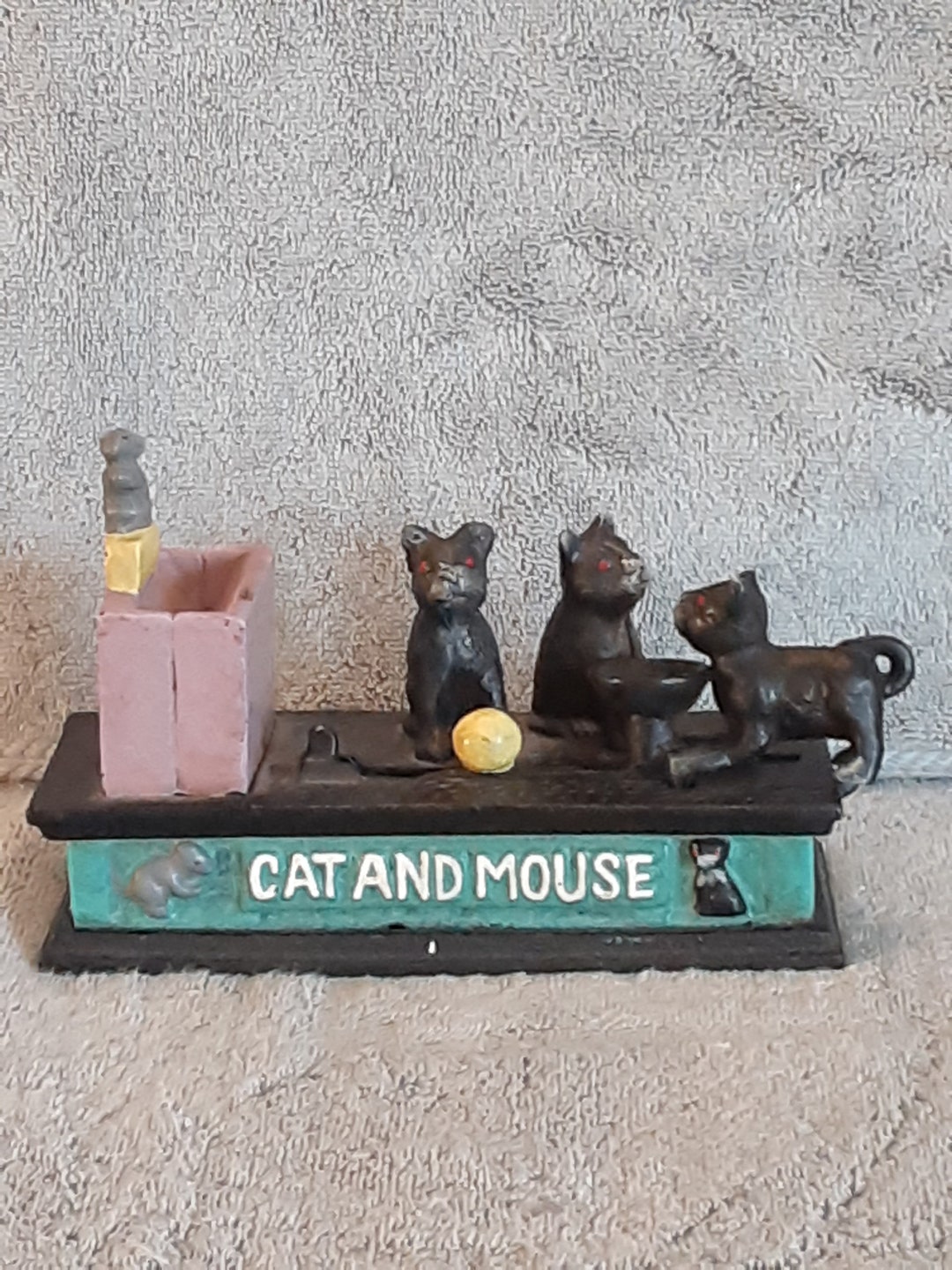 Mechanical Bank Cast Iron cat and Mouse - Etsy