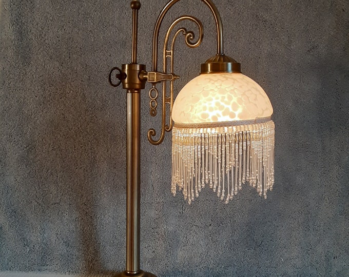 Large Gooseneck Lamp - Glass Shade and Beaded Fringe - Accent Lamp ...