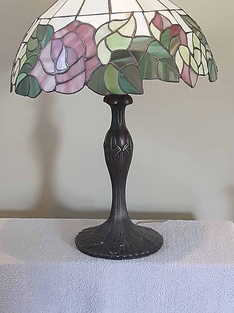 Stained Glass Lamp Floral Motif Accent Lamp Cabbage Rose - Etsy