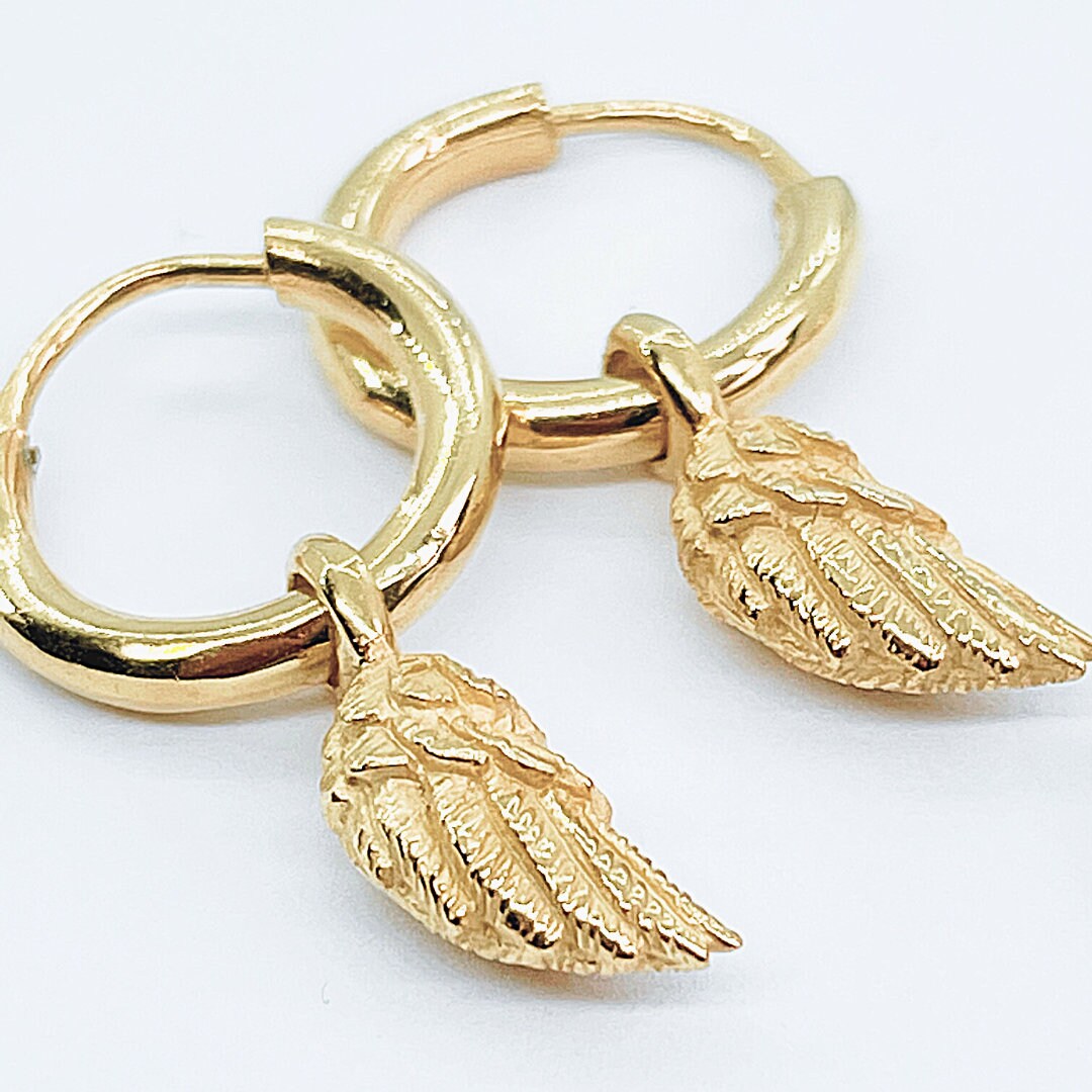 Angel Wings Gold Earrings Huggie Hoops Earrings Small Wings Earwings ...