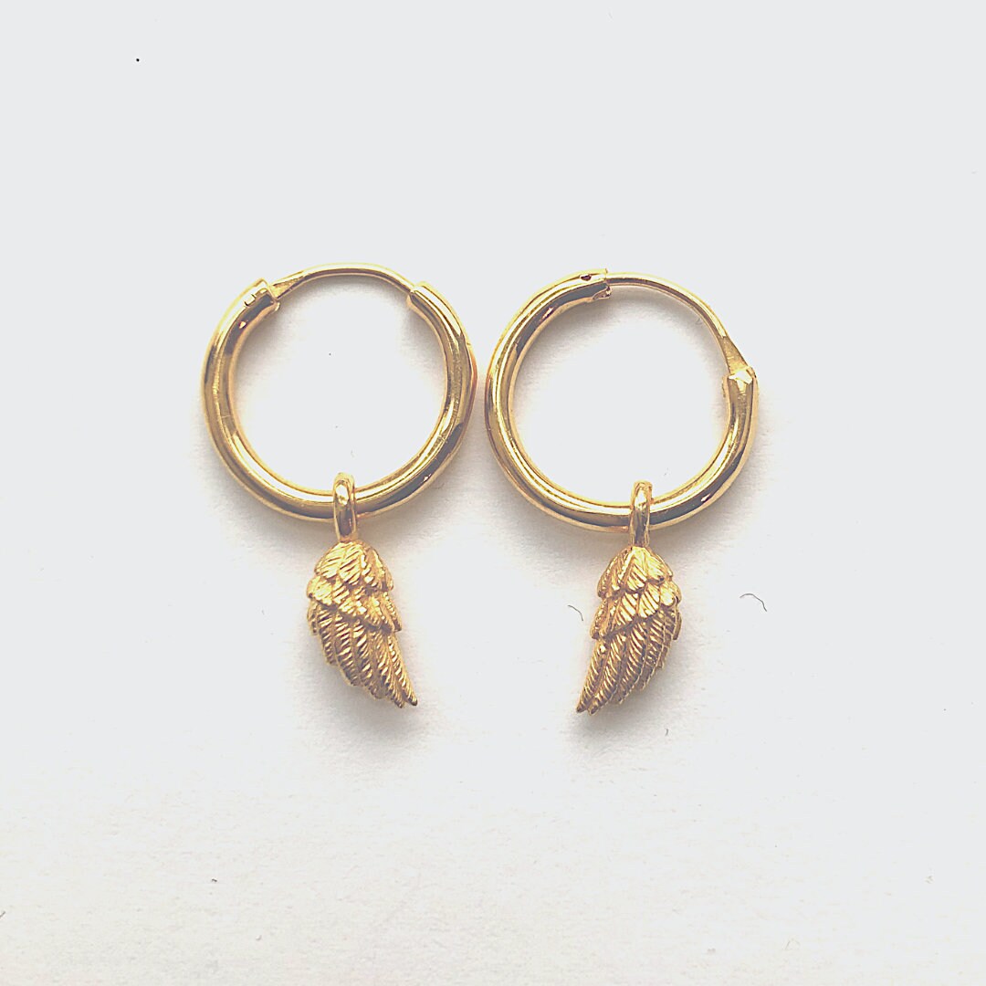 Angel Wings Gold Earrings Huggie Hoops Earrings Small Wings Earwings ...