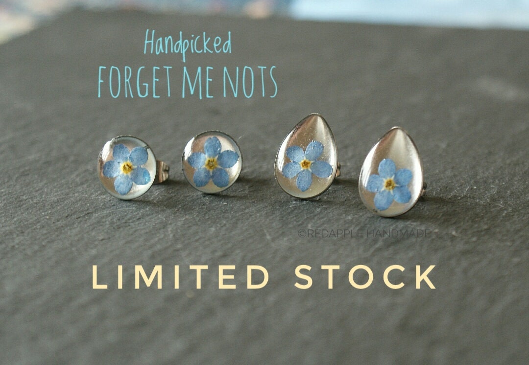 Real Forget Me Not Stud Earrings Resin Earrings Flower | Etsy